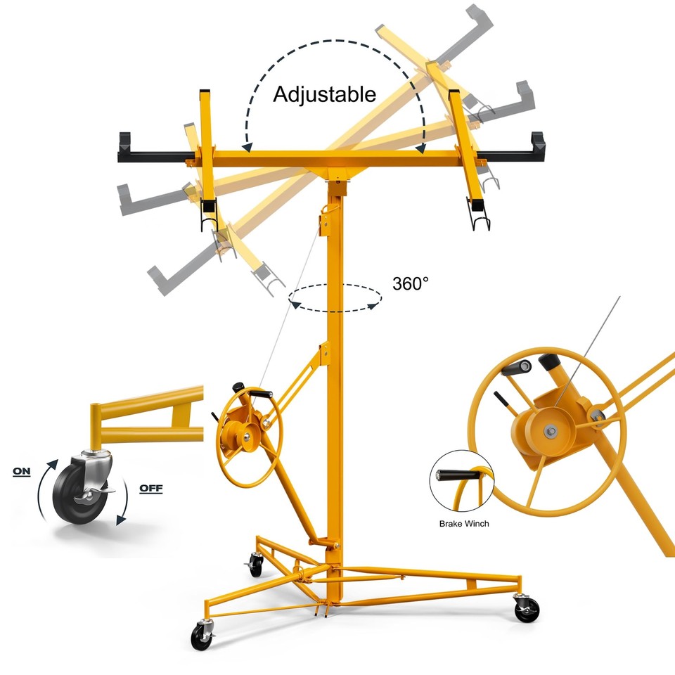 Drywall Lift Rolling Panel Hoist Jack Lifter Adjustable 11FT Drywall ...