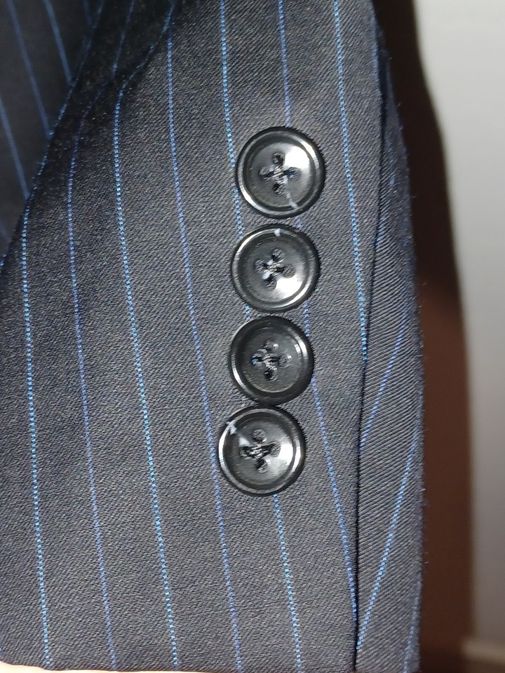 Baroni Suit Mens Super 150s Navy Blue With Blue Pin Stripe Jacket 44L ...