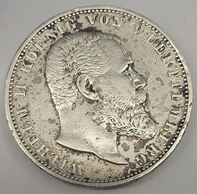 1913 Funf Mark Silver Coin. German 5 Mark. Wilhelm II Koenig Von ...