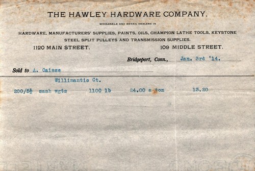 1914 Bridgeport Connecticut The Hawley Hardware Co. Receipt 8" x 5" | eBay
