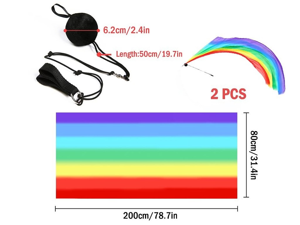2 Sets Colorful Silk Veil Poi Throwing Balls Scarf Streamer for Dance ...