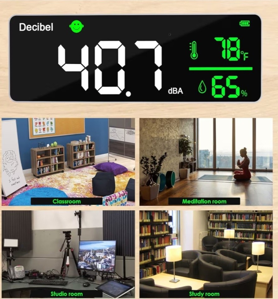 Decibel Meter Wall Hanging Sound Level Meter 11 inch Large LED Display ...