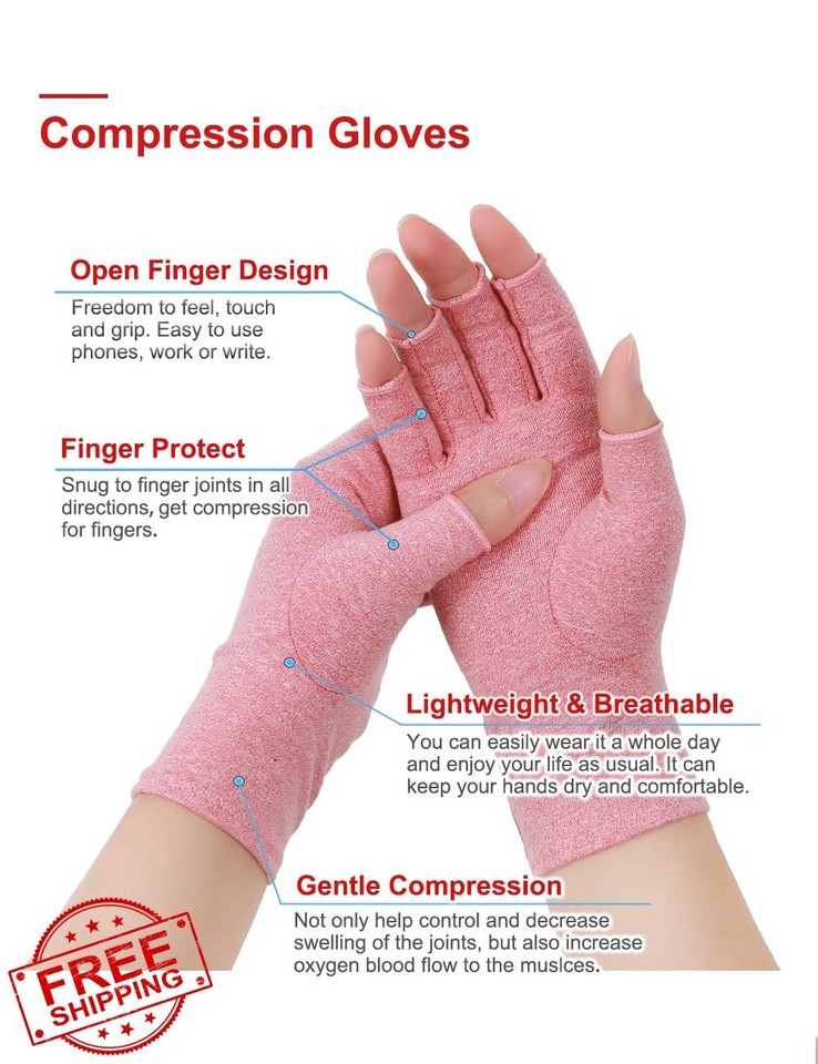 Donfri Arthritis Gloves Pink S Fingerless Compression Hand Pain Relief ...
