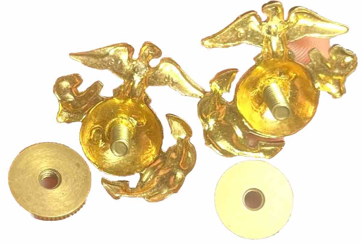 US Marine Corps Left & Right Cap Gold Emblem WW 2 USMC Lapel / Hat Pin ...