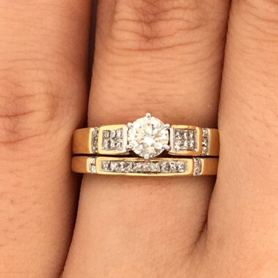 0.96ct Round Brilliant Cut Diamond Wedding Set in 14k Yellow Gold | eBay
