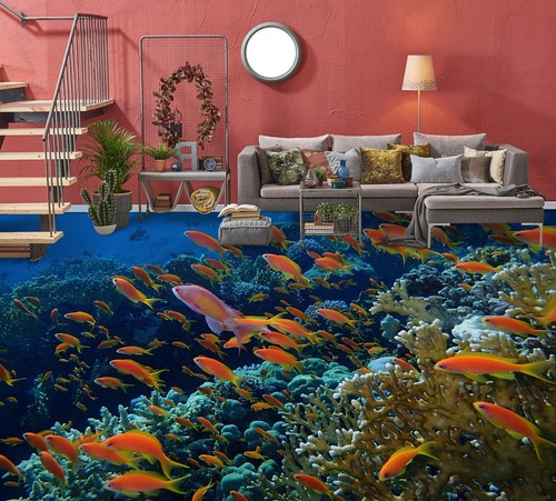 3D Red Fish O2448 Floor WallPaper Murals Wall Print 5D AJ WALLPAPER AU ...