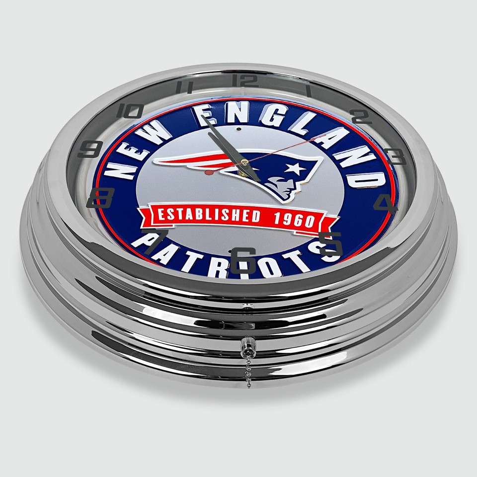 18" New England Patriots Metal Sign Designed White Neon Clock | eBay