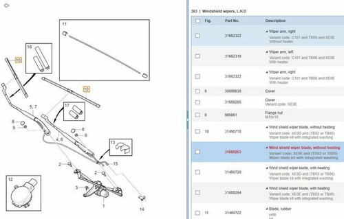 Genuine Volvo Front Windshield Wiper Blade Kit XC60W/O Heat W/ Int Wash ...