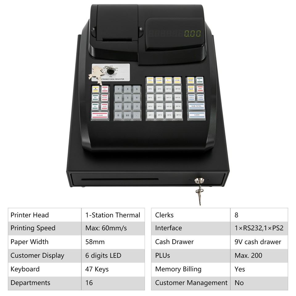 Electronic POS System Cash Register LED Display For Retail W/ Drawer 47 ...