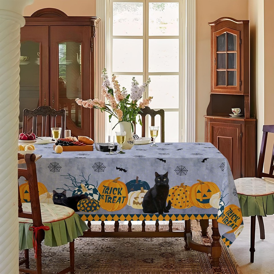 Halloween Waterproof Tablecloth – Spooky Pumpkin, Black Cat, Bat ...