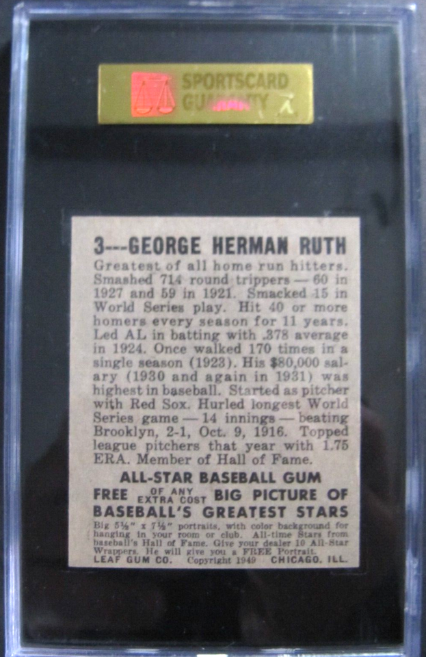 1948 LEAF BABE RUTH #3 SGC 84 PSA 7 NEAR MINT SUPER SHARP STUNNING ...