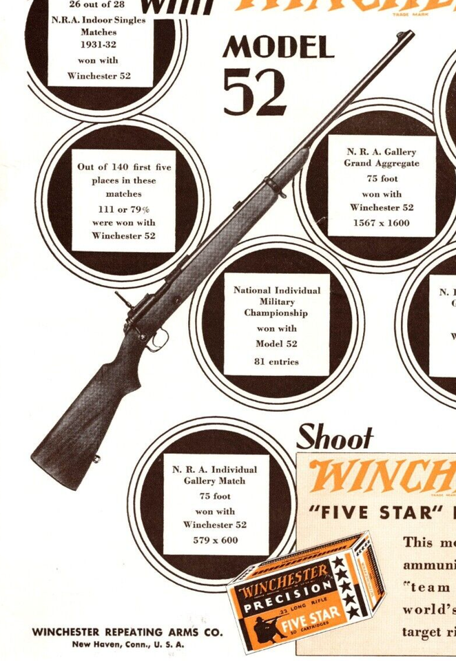Winchester Model 52 Target Rifle & Five Star Precision .22 LR Ammo 1932 ...