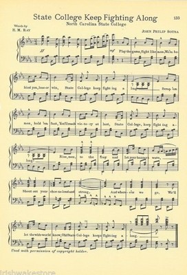 N.C. STATE Vtg Song '32 "State College Keep Fighting Along" NORTH ...