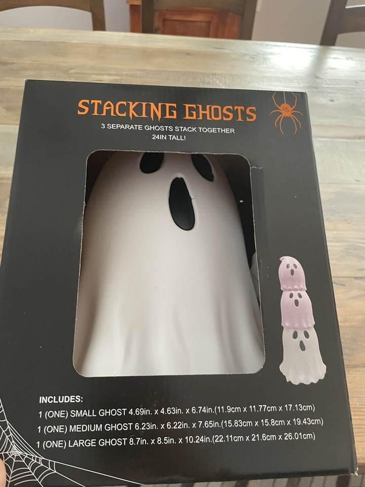 3 Piece Stacking Ghosts Halloween Decor 3-Count 1 White & 2 Pink Ghost ...