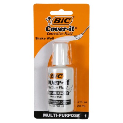 BIC Cover-it White Out Correction Fluid Liquid Paper 0.7oz Each -Brand ...