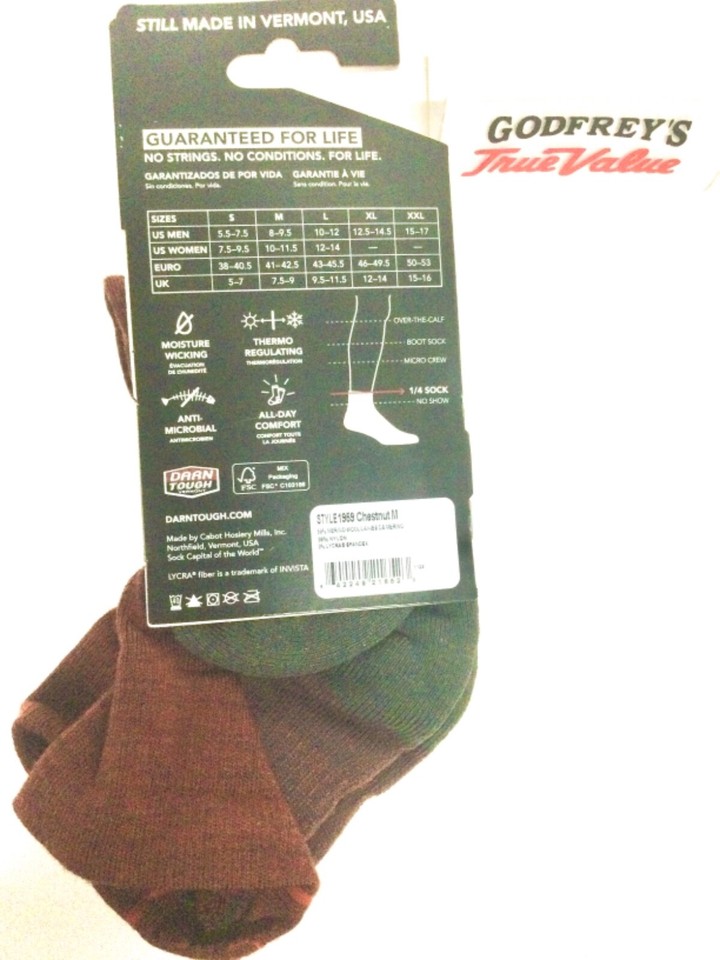 DARN TOUGH 1959 Chestnut Men's Hiker Quarter Midweight Hiking Sock ...