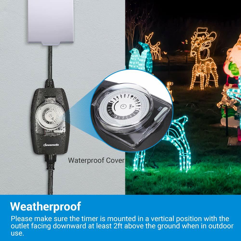 DEWENWILS Outdoor 24-Hour Light Timer Plug in Mechanical Timer Outlets ...