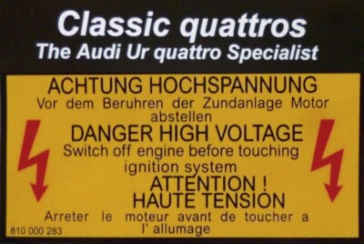 Audi Ur quattro Turbo-Coupe-80-90 B2 Danger High Voltage Sticker 8100 ...
