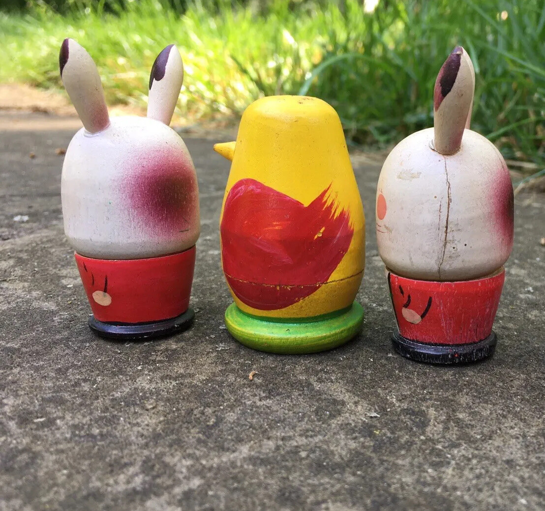 Vtg 1960s 70s Shackman Easter Bunny Chick Paint Russian Nesting Dolls ...