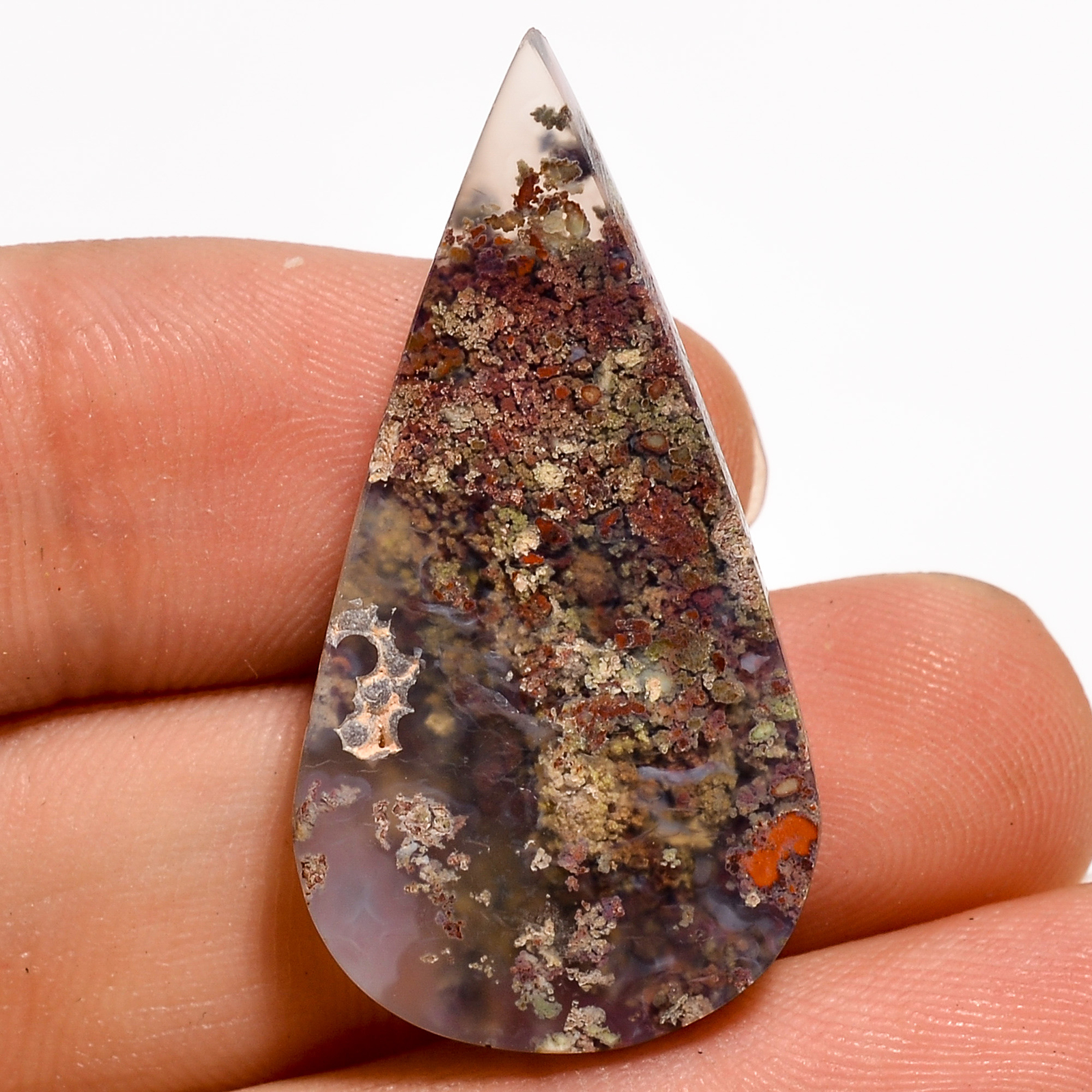 100% Genuine Indonesian Moss Agate Pear Cabochon Gemstone 20.45Cts. 17x ...