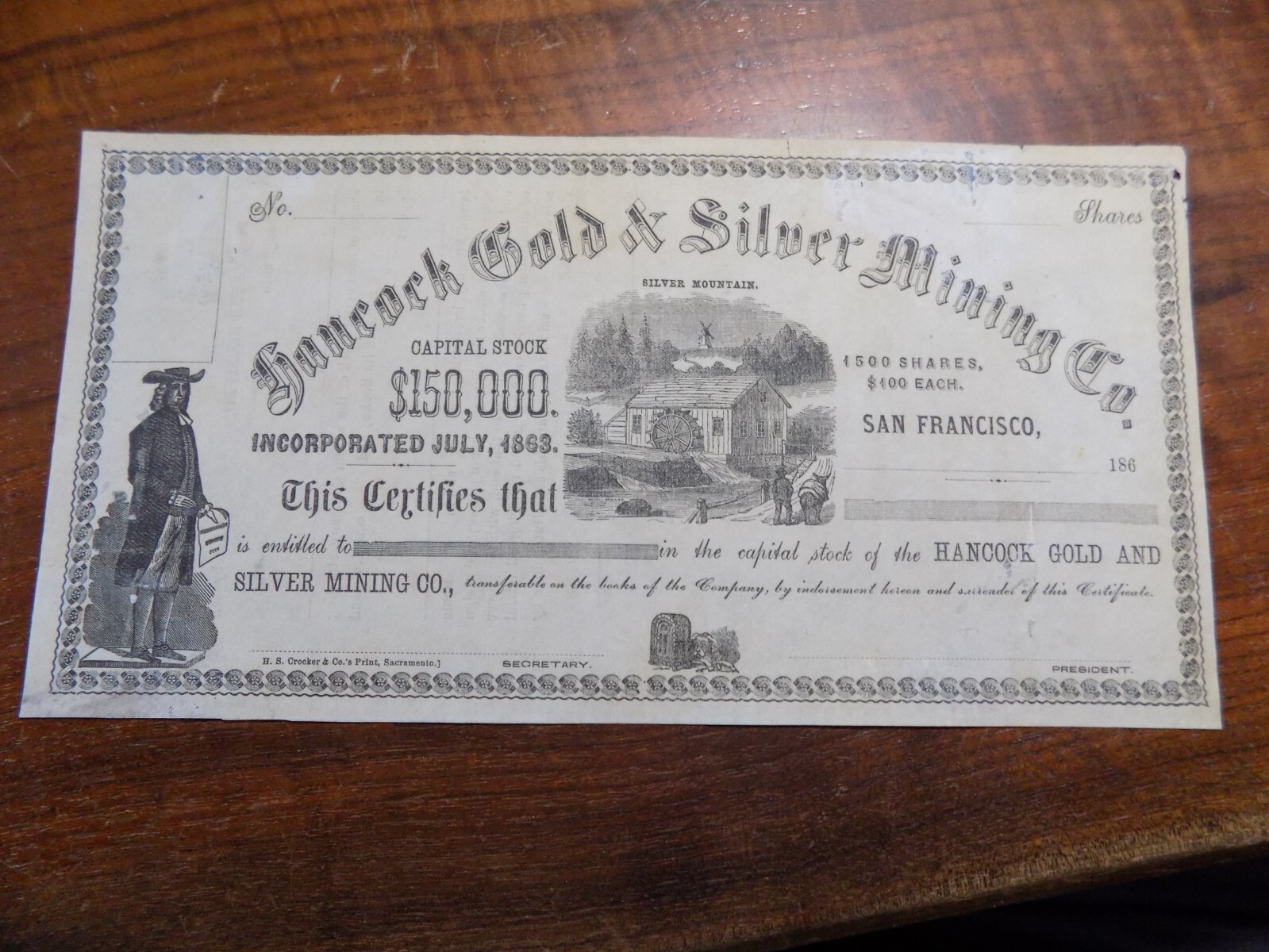 1860's HANCOCK GOLD & SILVER MINING CO. - Silver Moutain (Konigsburg ...