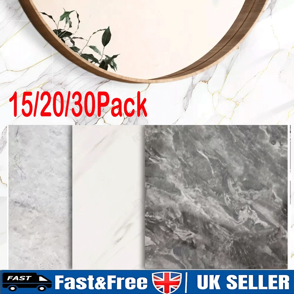 30 Pack Self-Adhesive Marble Tiles Sticker Stick On Wall Floor Kitchen ...