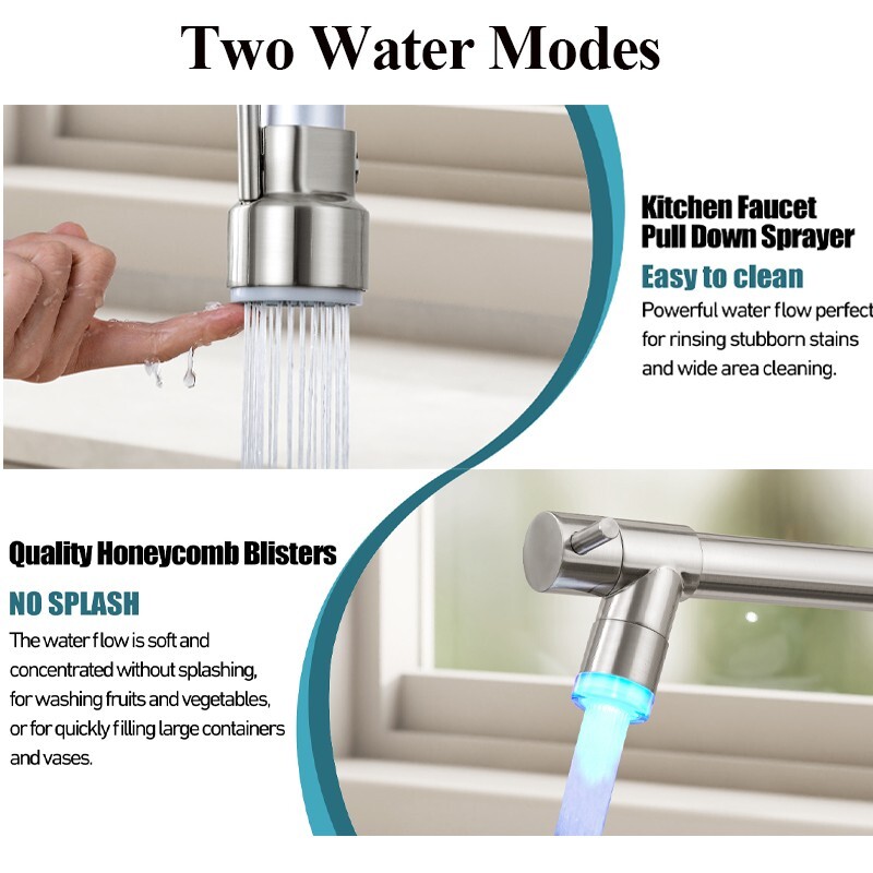 LED Kitchen Sink Faucet Pull Down Sprayer Single Handle 1 Holes Swivel ...