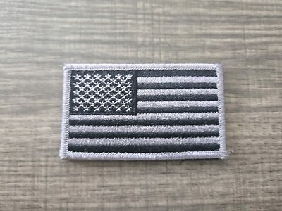 AMERICAN FLAG EMBROIDERED PATCH Silver/Grey USA US w/ Hook & loop ...