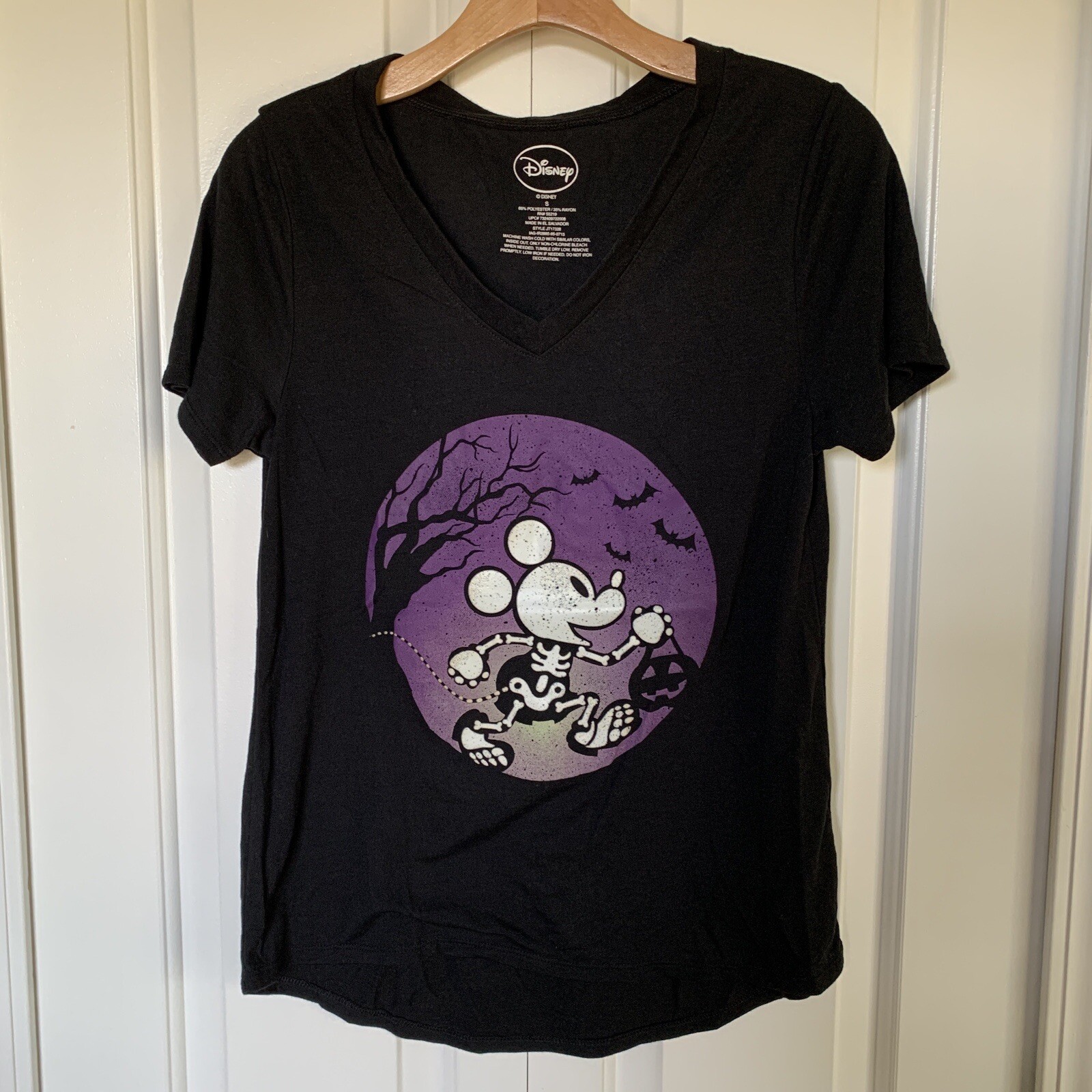 Mickey Mouse Skeleton Disney Halloween V Neck Women’s… - Gem