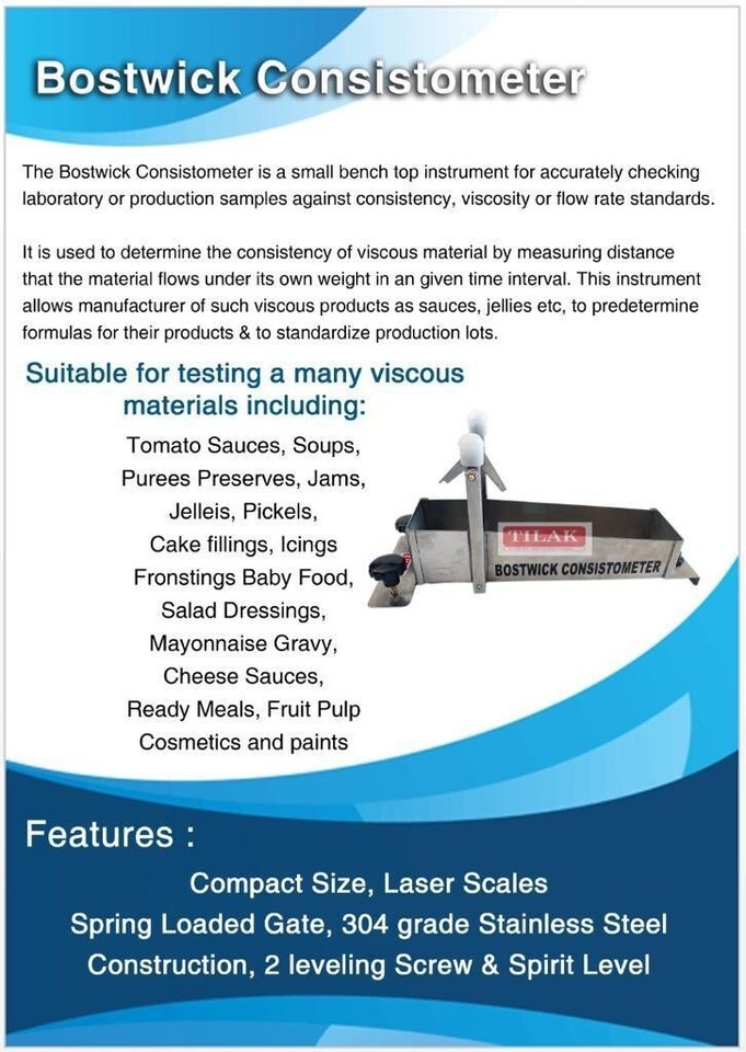 Bostwick Consistometer Stainless Steel 304 grade, 75 ml, 30 cm free ...