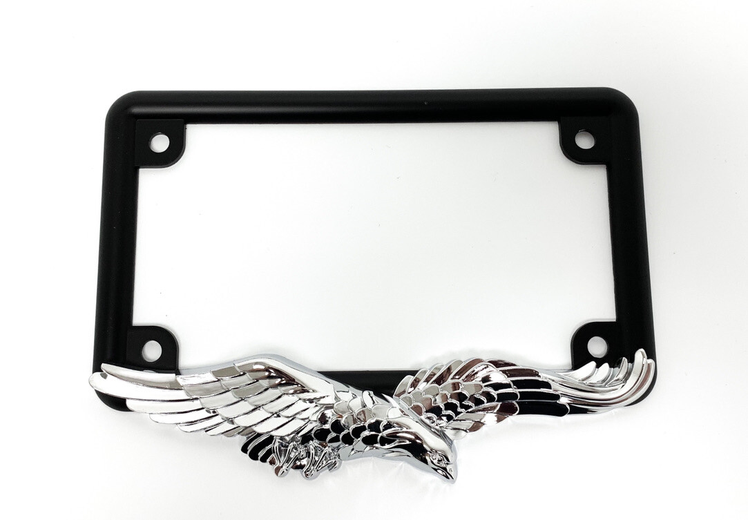 Black & Chrome American Eagle Motorcycle License Plate Frame Tag Holder ...