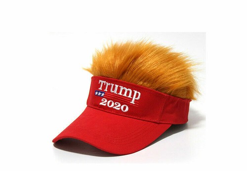 2020 President Donald TRUMP Red Trumpy Visor Hat w/Gold Hair Golf Cap ...