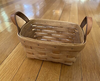 LONGABERGER BASKETS 1993 Rectangular Basket w/ Leather Handles + Liner ...