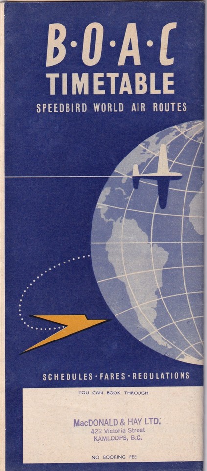 BOAC British Overseas Airways Airline Timetable January 1, 1952 | eBay