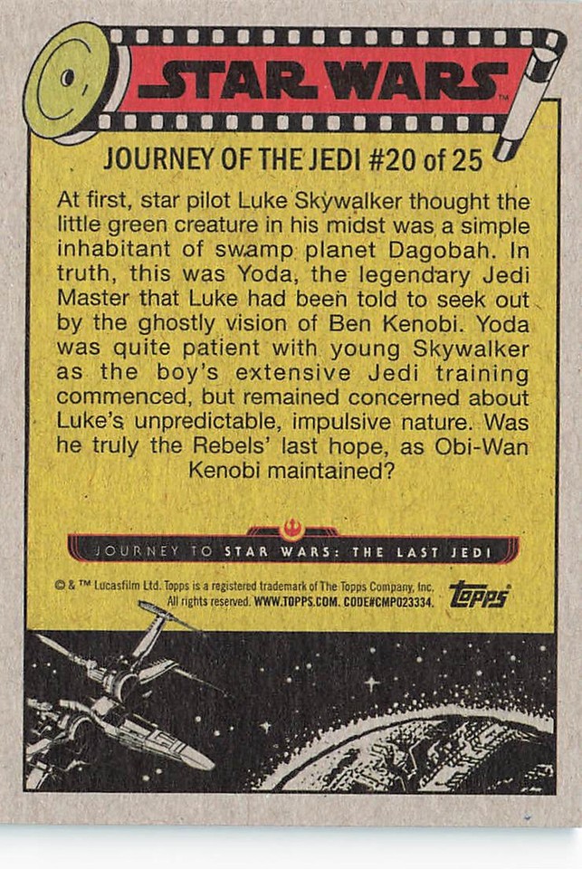 2017 Topps Journey to Star Wars The Last Jedi Jedi Master Yoda #20 ...
