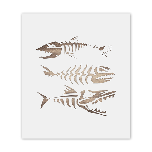 Fish Skeleton Tattoo Art Design Outline Graphic Marine Themed Stencil 2 ...