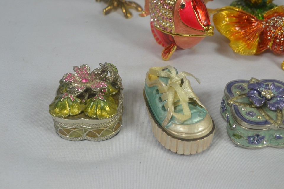 LOT OF 12 SMALL JEWELED ENAMEL TRINKET BOXES, FIGURAL, NICE | eBay