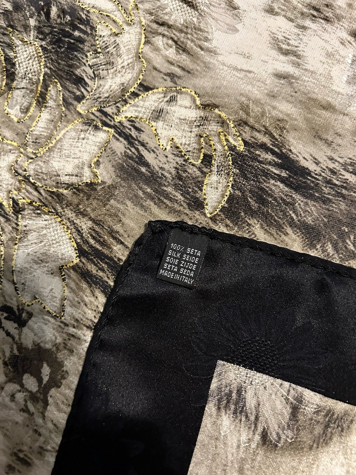 Beautiful 100% Silk Scarf Black Border Floral Print 34” Square Made In ...