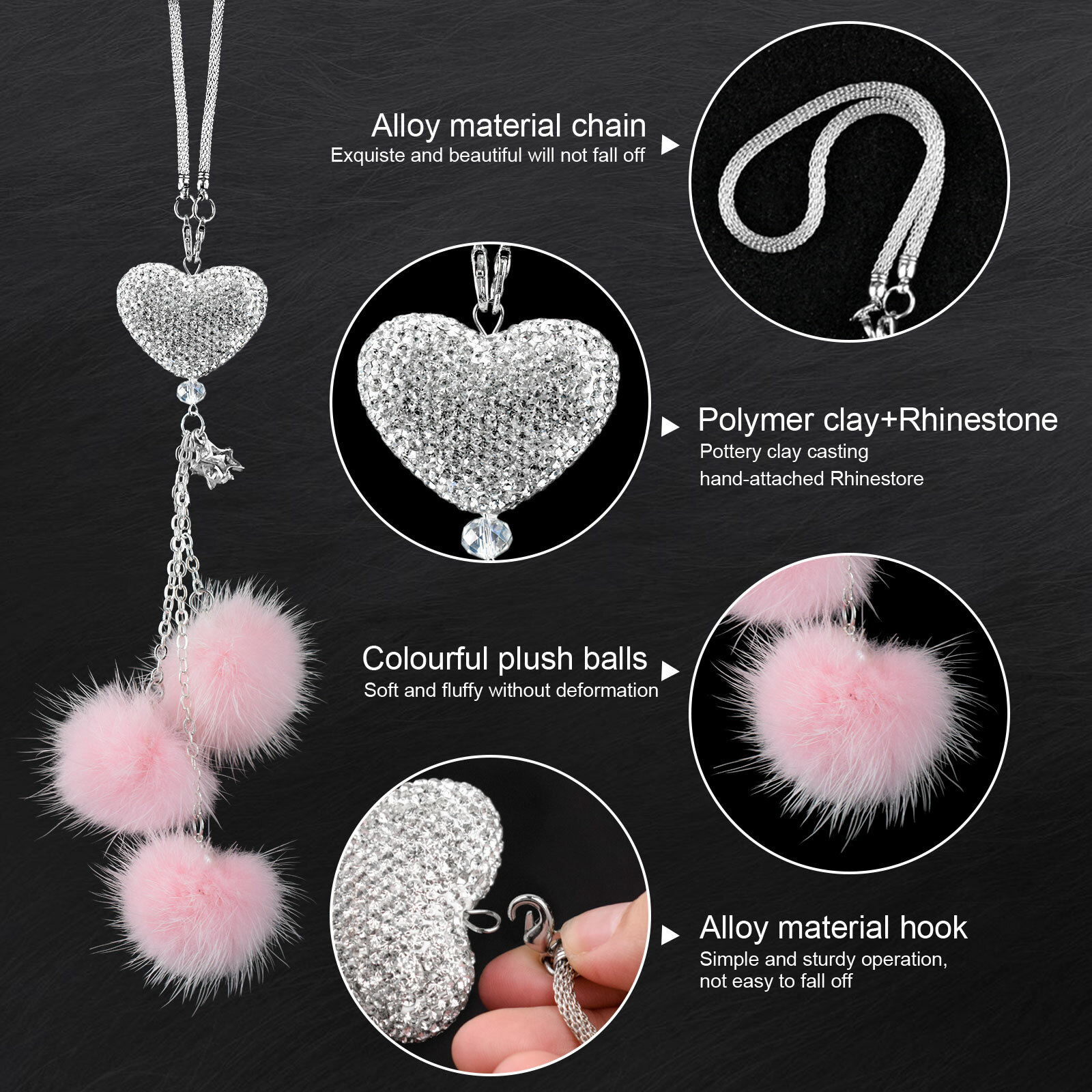 Car Decor Pink Bling Diamond Car Rearview Mirror Rhinestone Hanging Bag ...