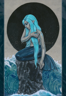 Gothic MERMAID Fantasy Art PRINT Sea Waves Teal Turquoise Hair Rock ...