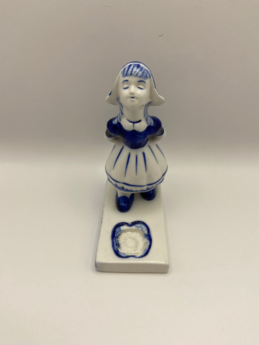 Delft Blue and White Hand-Painted Figurine of Girl with Candle Holder ...
