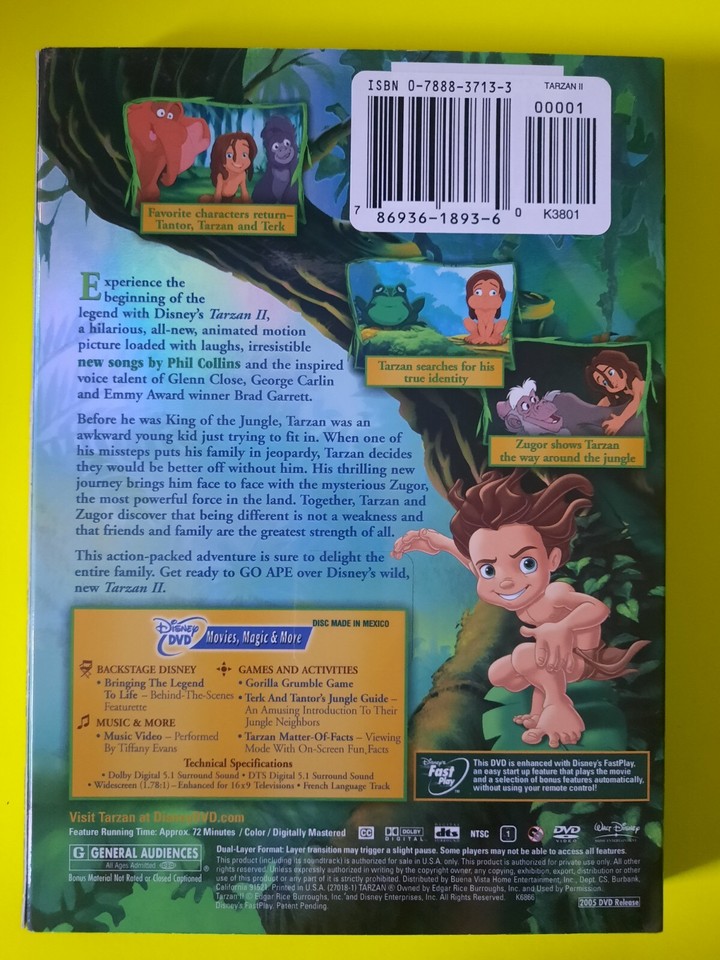 Tarzan II (DVD, 2005) Kids Walt Disney Animated Movie 786936189360 | eBay