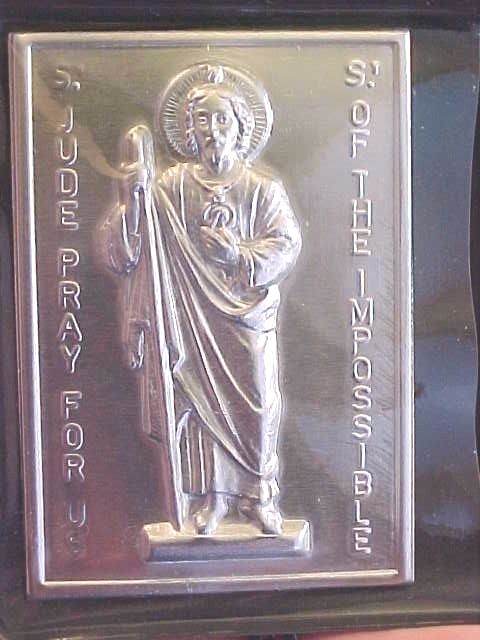 St JUDE Silver Metal Saint Plaque Folder Pocket Catholic SHRINE ...