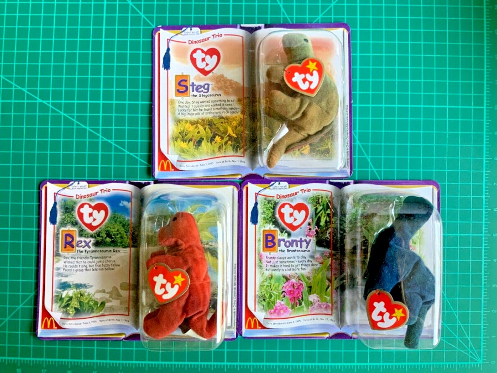 McDonald’s Ty Dinosaur Trio Teenie Beanie Babies Rex Steg Bronty New ...