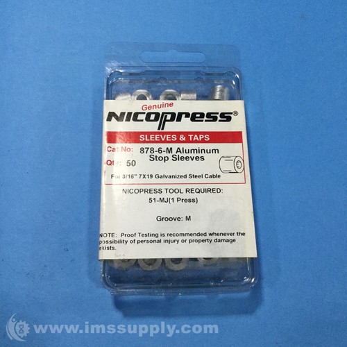 Nicopress 878-6-M Case of 50 Aluminum Stop Sleeve FNFP | eBay