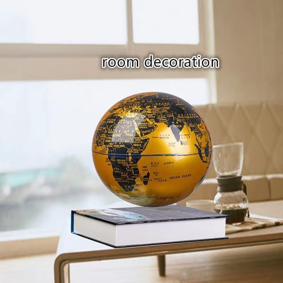 360 degree rotation floating globe World Map Office Decor with LED ...