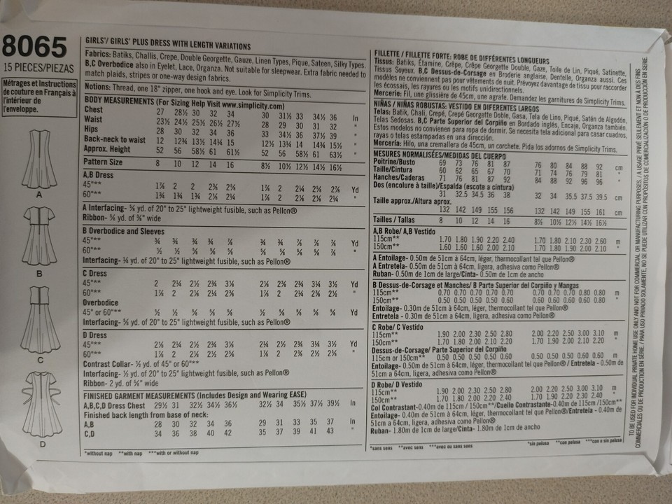 Simplicity Pattern 8065 Girls' & Plus Dresses Sizes 8 10 12 14 16 | eBay