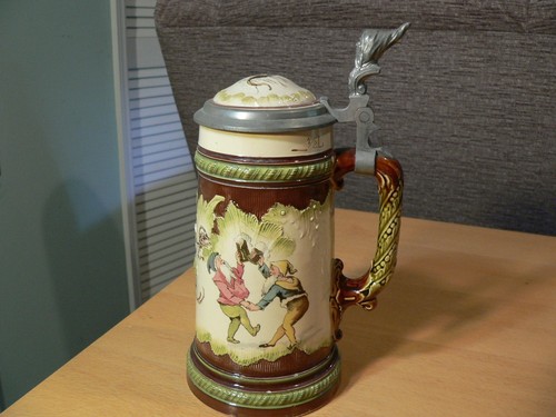 1895 Mettlach PUG .5L Beer Stein #2184 (3) Gnomes Dancing Playing Bagpipes | eBay