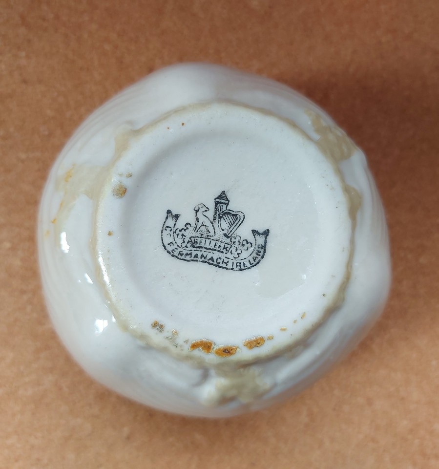 ANTIQUE BELLEEK SHELL SUGAR BOWL- 2ND BLACK MARK 1891 to 1926 - 4 INCH ...