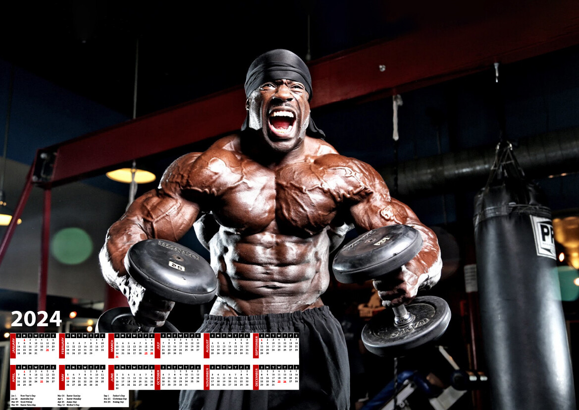 Bodybuilding Man with Gym Dumbbells 2024 Calendar Premium Poster High ...